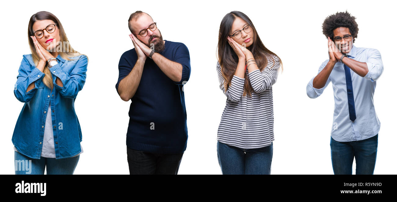 Collage of group of young business people over isolated background ...
