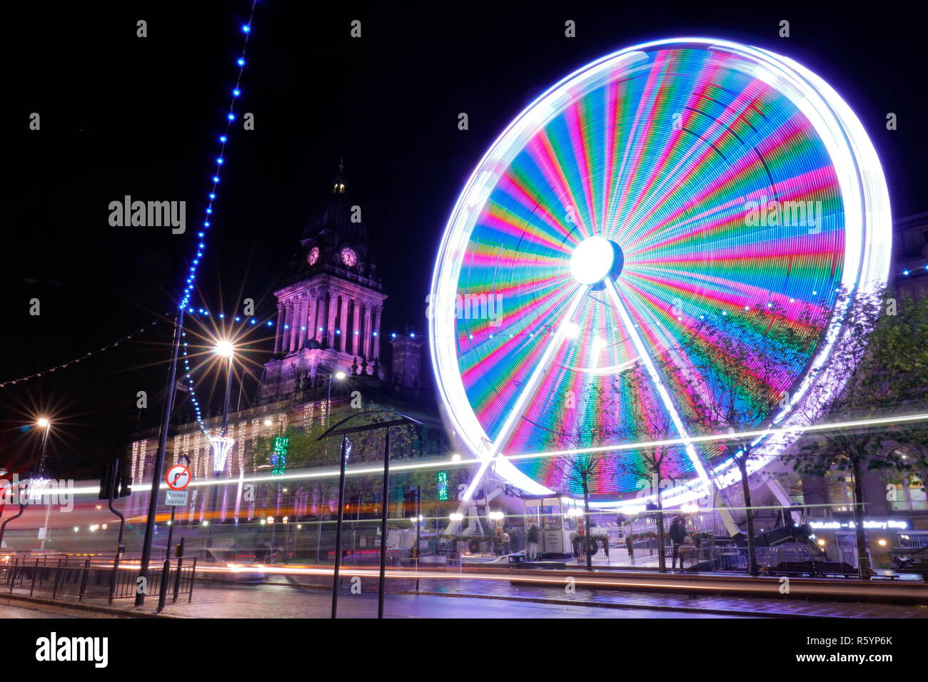 Long exposure of the big wheel tourist attraction in Leeds City Centre ...