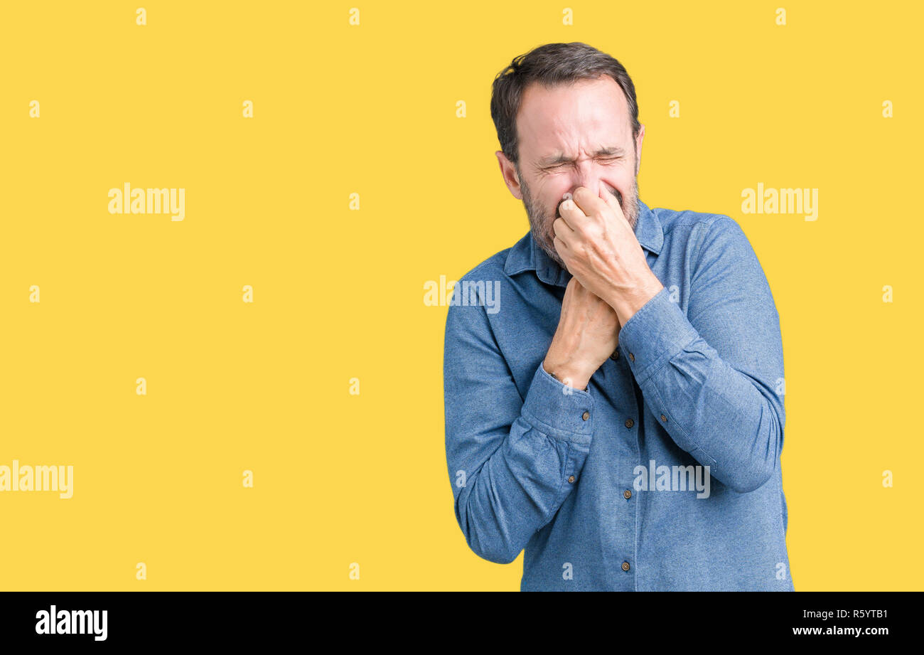 Handsome middle age elegant senior man over isolated background ...