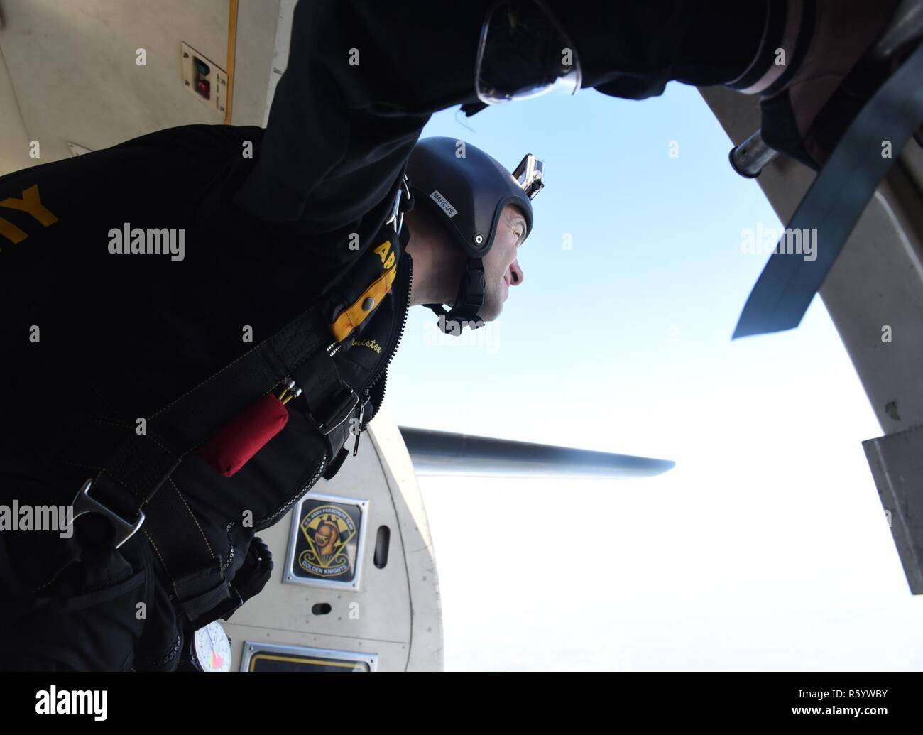 A U.S. Army Golden Knights skydive team member prepares to jump during ...