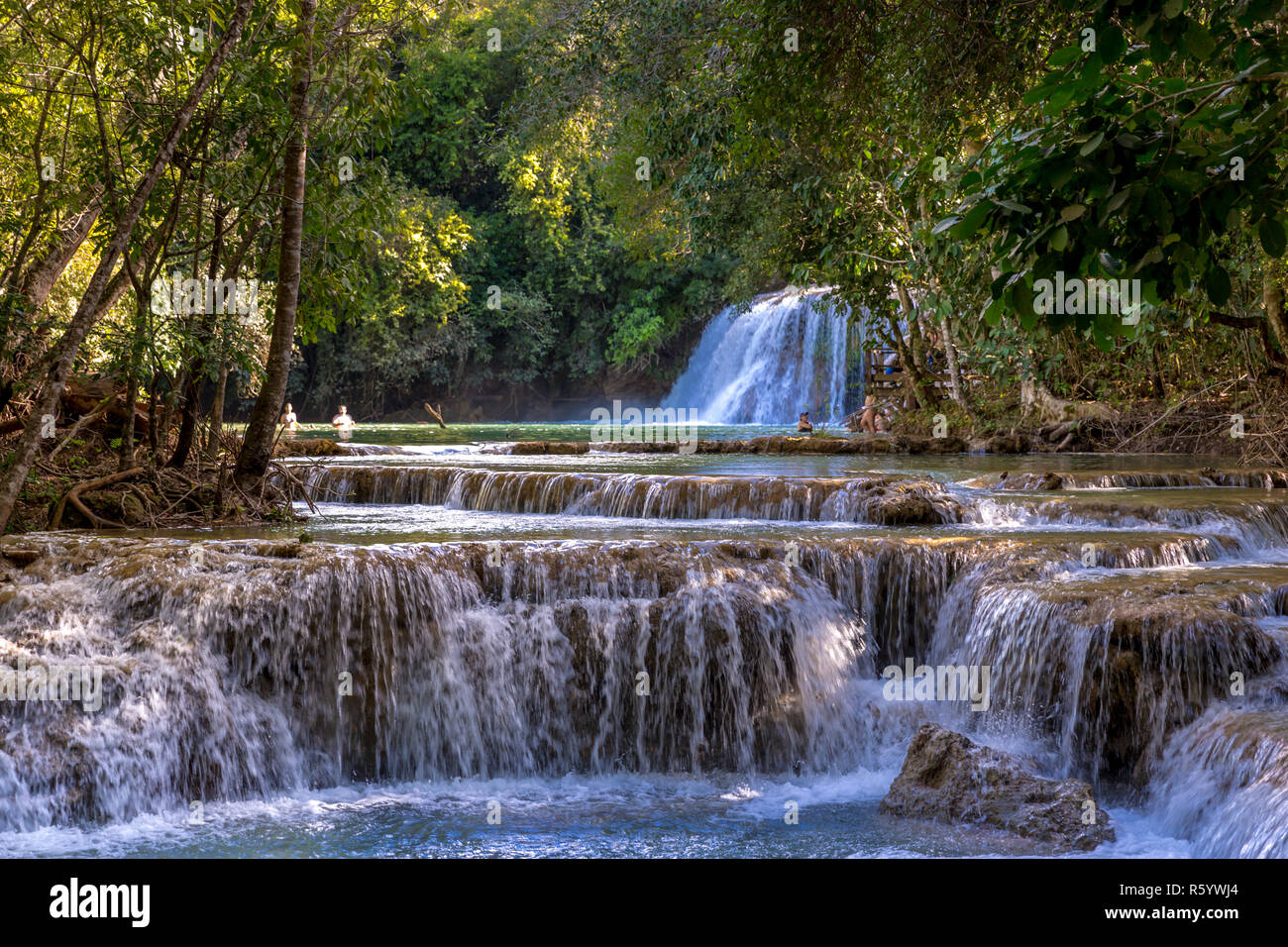 A series of waterfalls in the middle of the tropical forest in Brazil ...