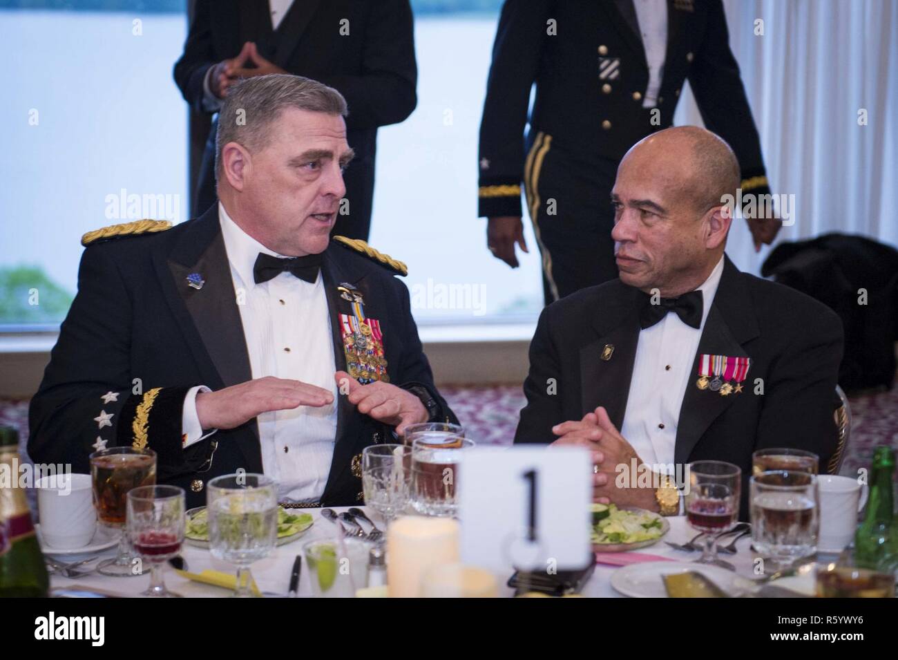 U.S. Army Chief of Staff Gen. Mark A. Milley speaks with retired Brig. Gen. Earl Simms during ...