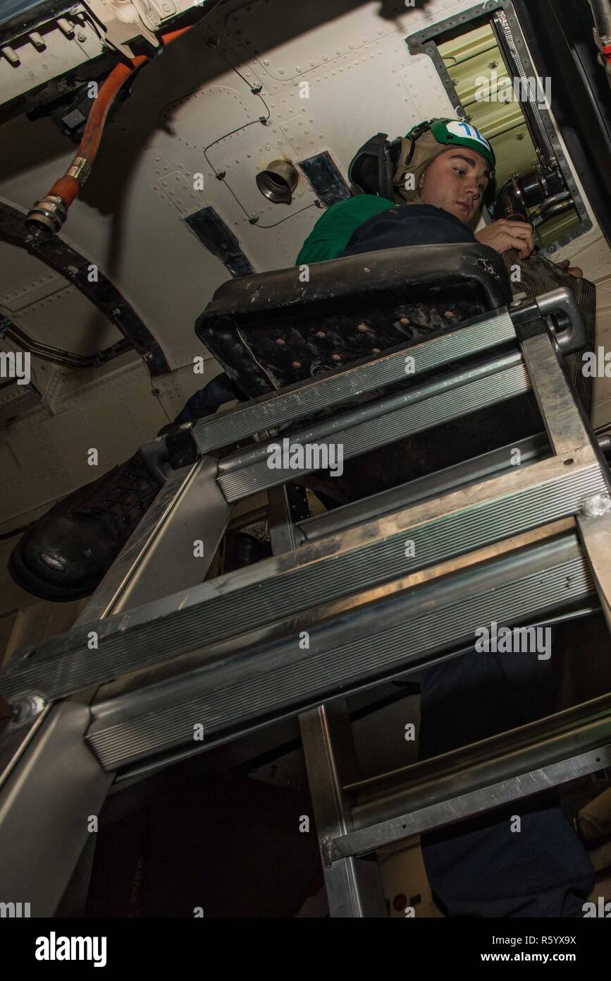 PACIFIC OCEAN (April 21, 2017) – Airman Eric Stephens performs ...