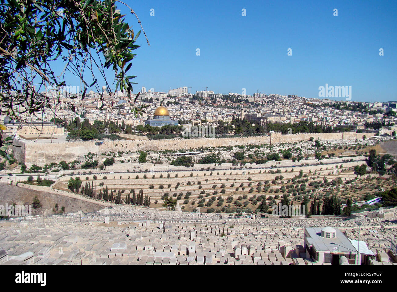 Panoramic view of old city of jerusalem from the mount of Olives Stock ...