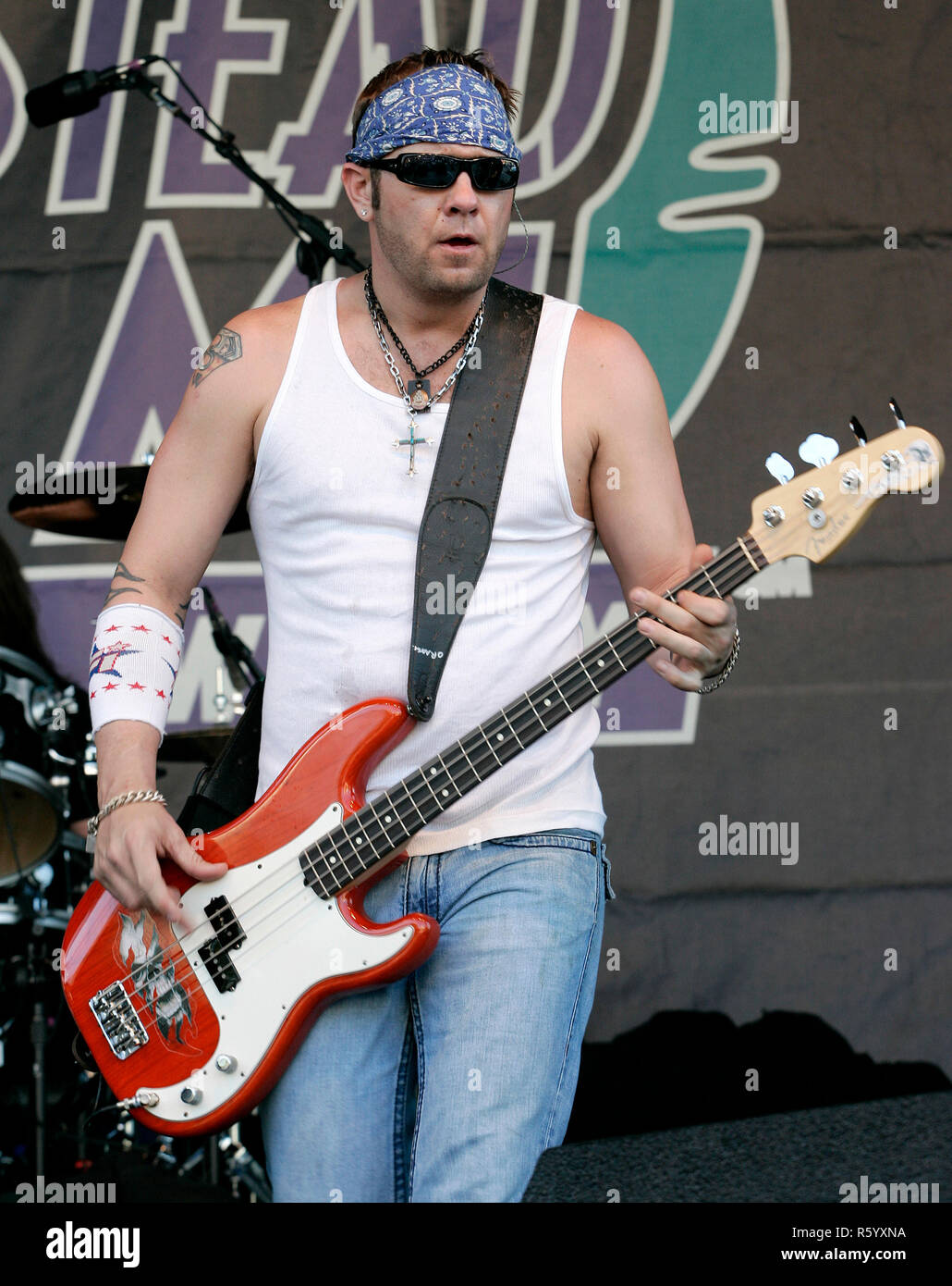 Todd Harrell with 3 Doors Down performs in concert prior to the running ...