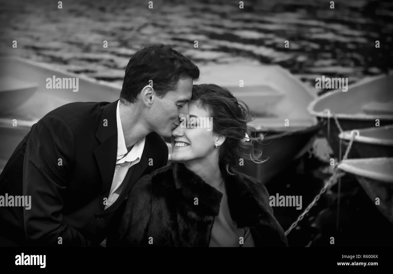 Monochrome Portrait Of Happy Couple Stock Photo - Alamy