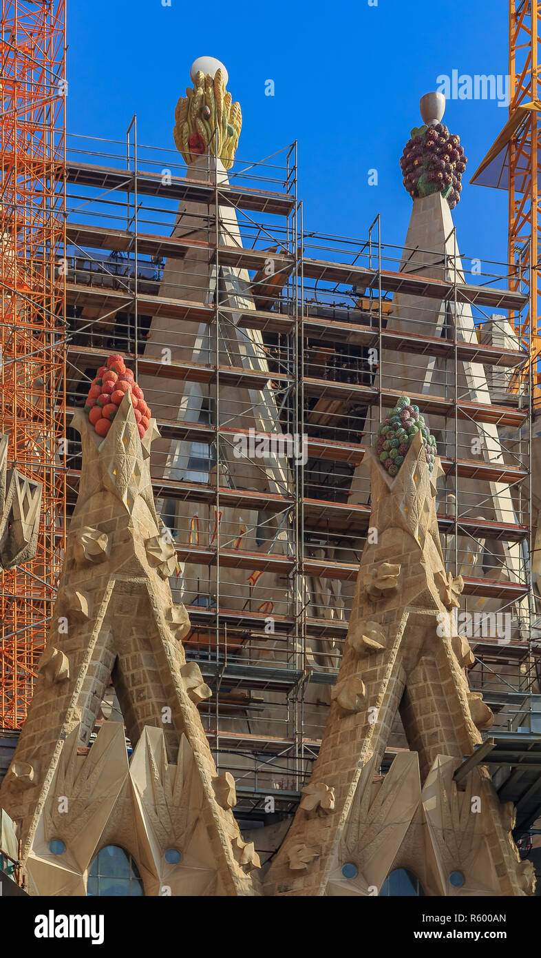 Details of the facade of the famous Sagrada Familia Cathedral, building ...