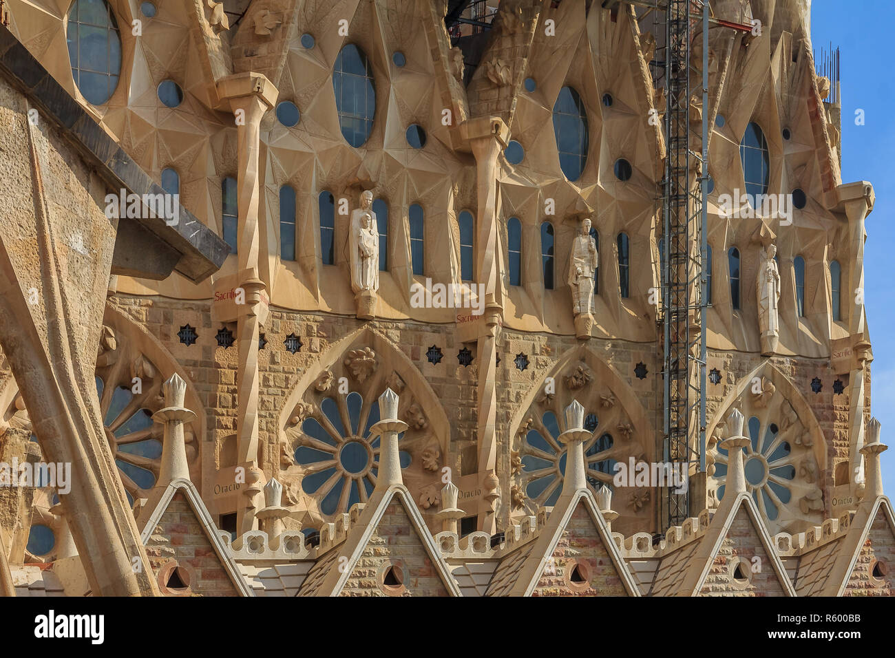 Details of the facade of the famous Sagrada Familia Cathedral, building ...