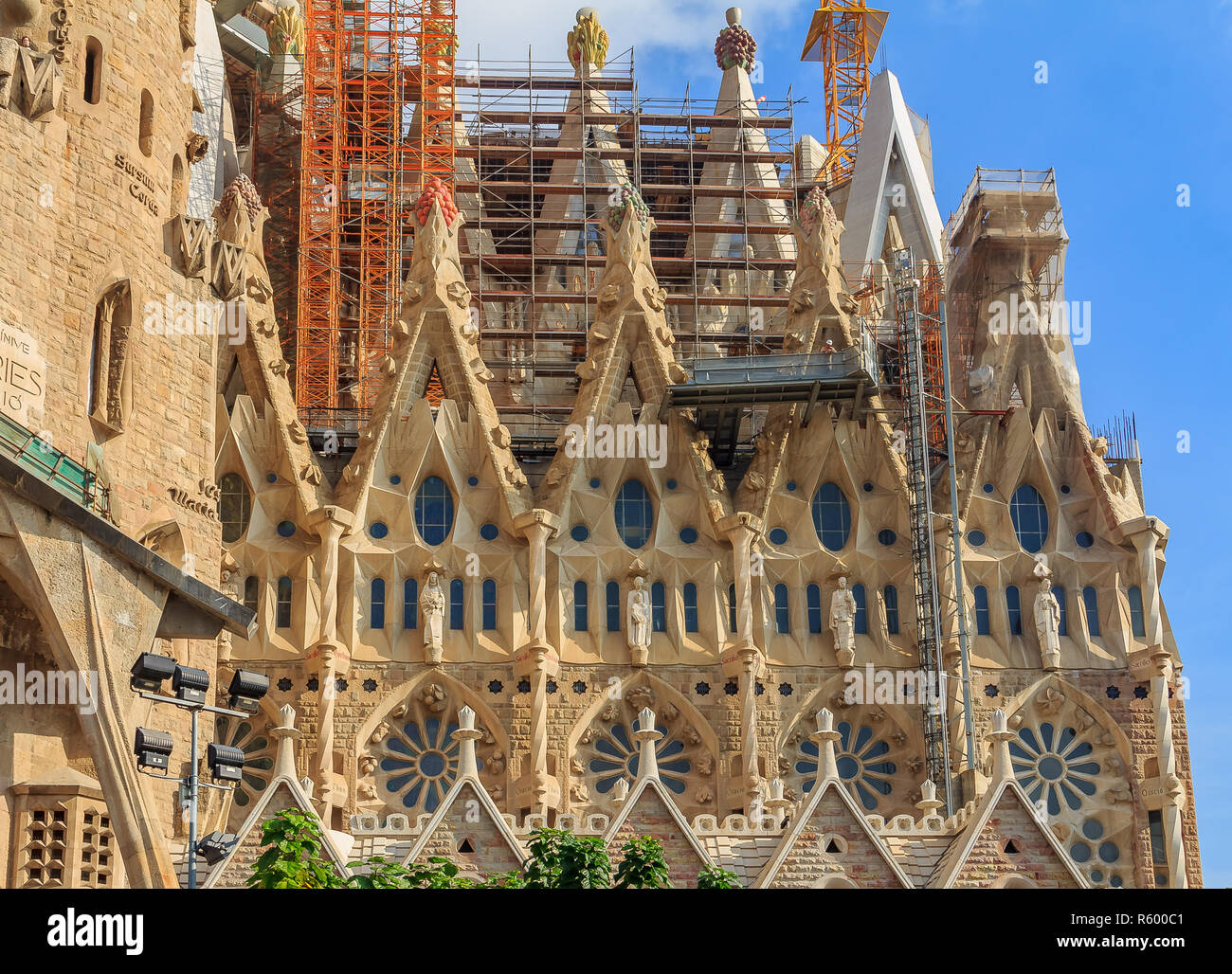 Details of the facade of the famous Sagrada Familia Cathedral, building ...