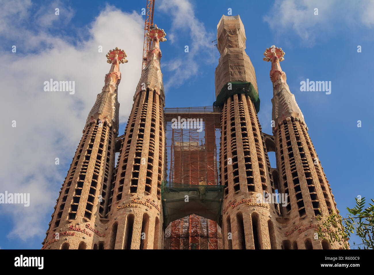 Details of the facade of the famous Sagrada Familia Cathedral, building ...