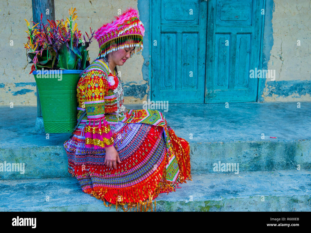 Girl from the Hmong minority in a village near Dong Van in Vietnam ...