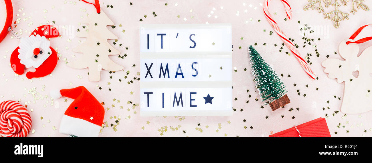 New Year or Christmas decoration flat lay top view Xmas holiday ...