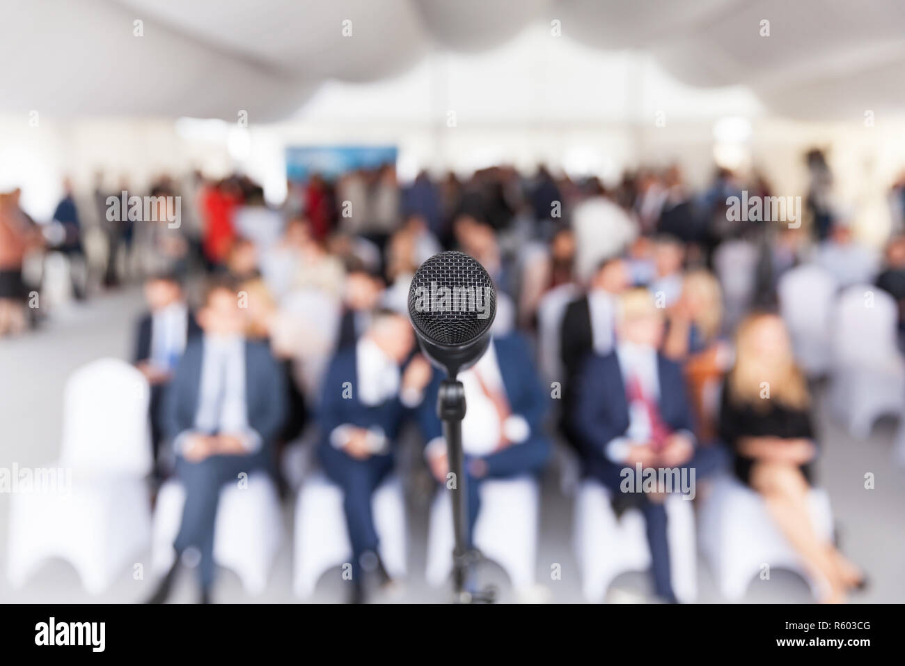 Business conference. Corporate presentation. Microphone Stock Photo - Alamy