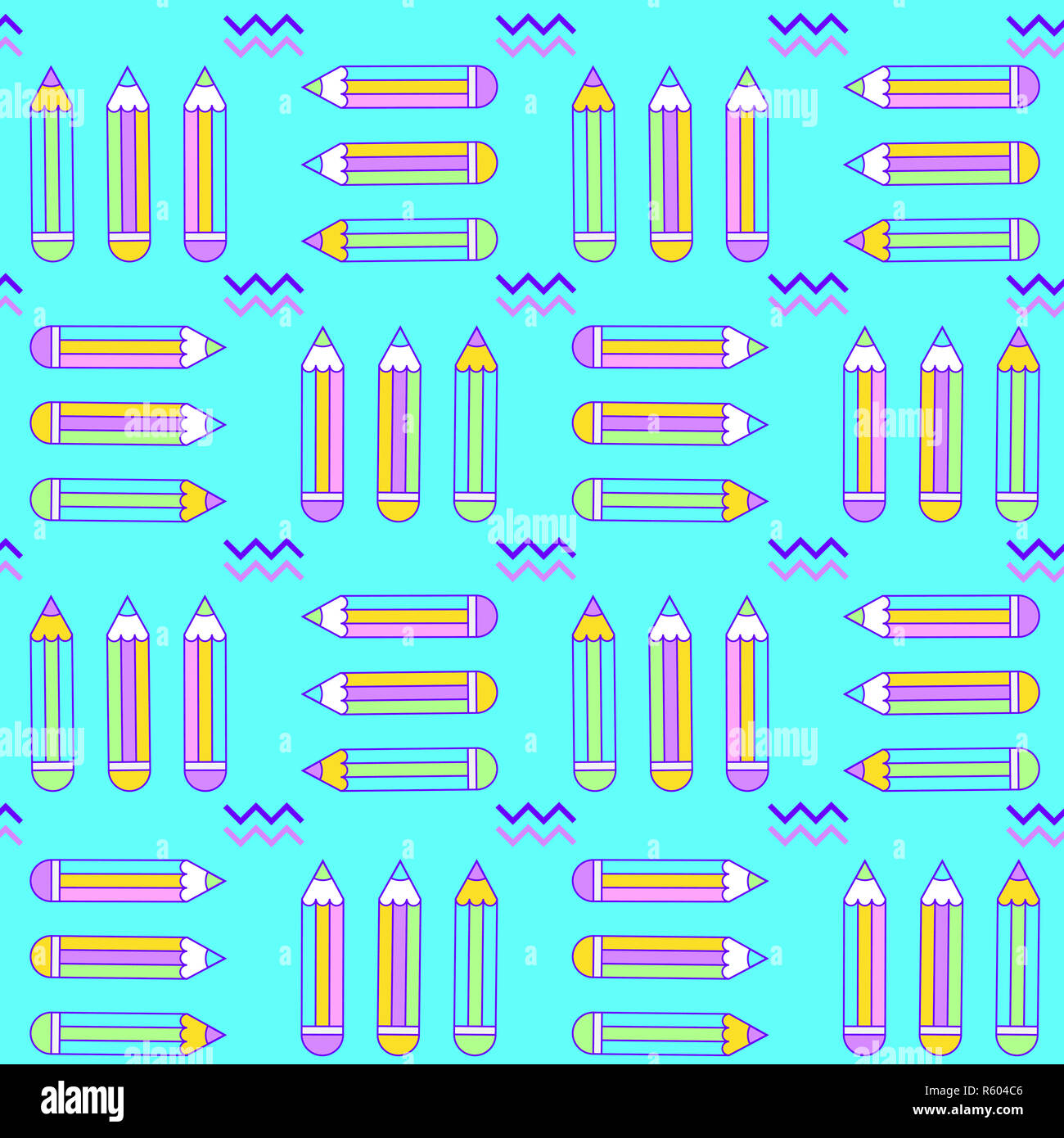 vibrant seamless pattern with pencils in memphis style Stock Photo - Alamy