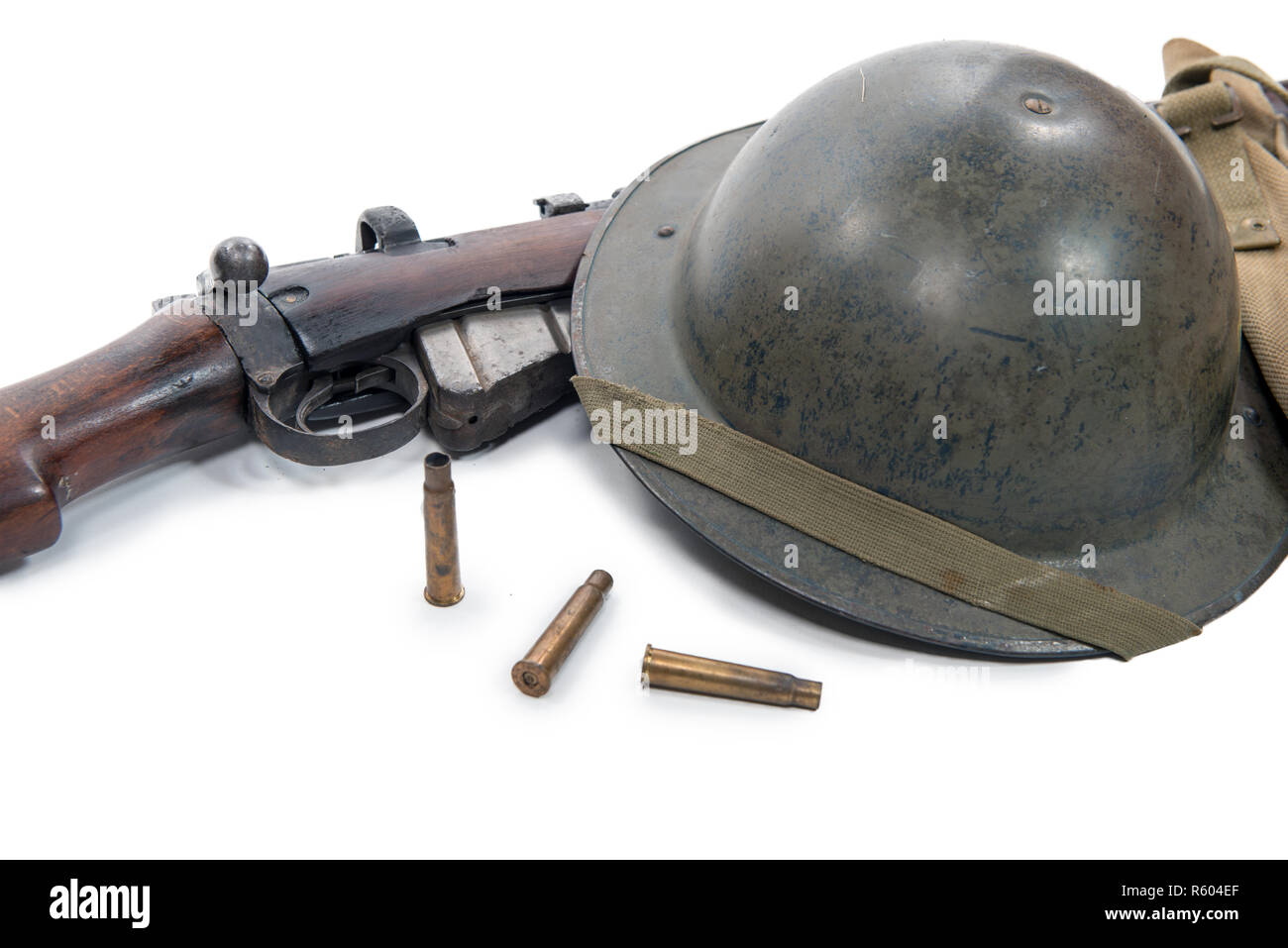 british helmet and rifle of World War II Stock Photo - Alamy