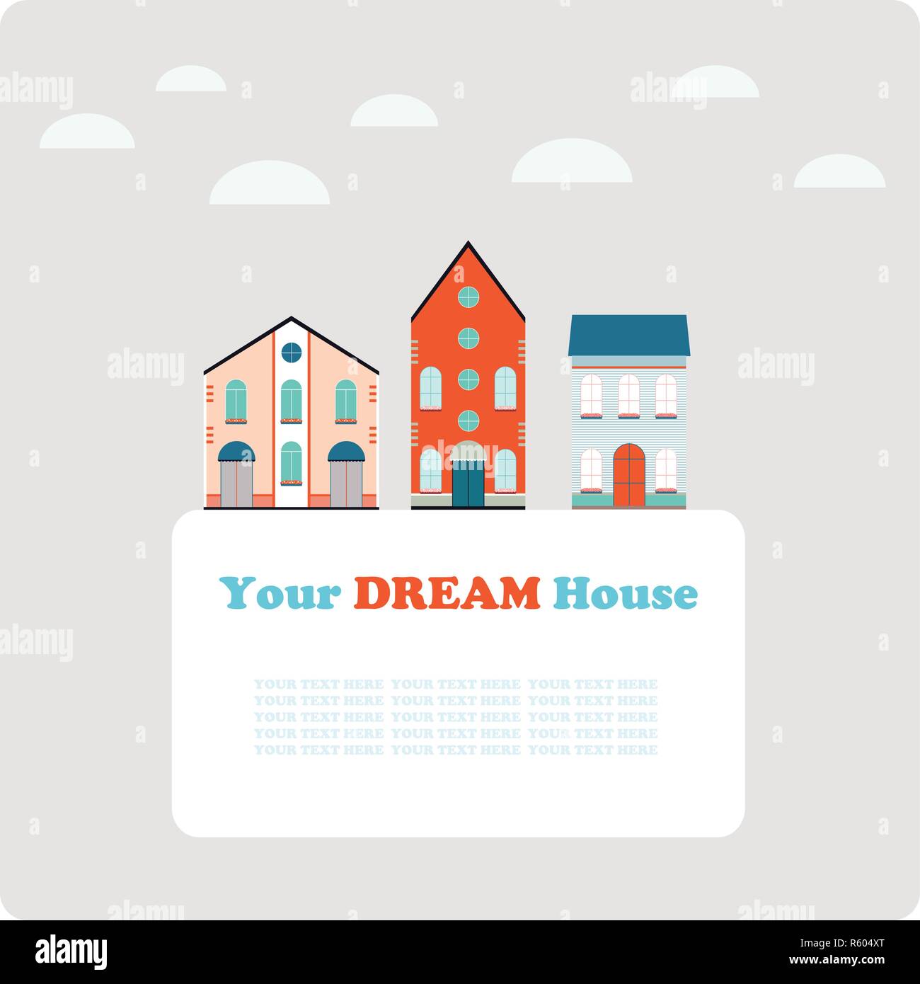 Small town background, postcard,banner design template. House buildings ...