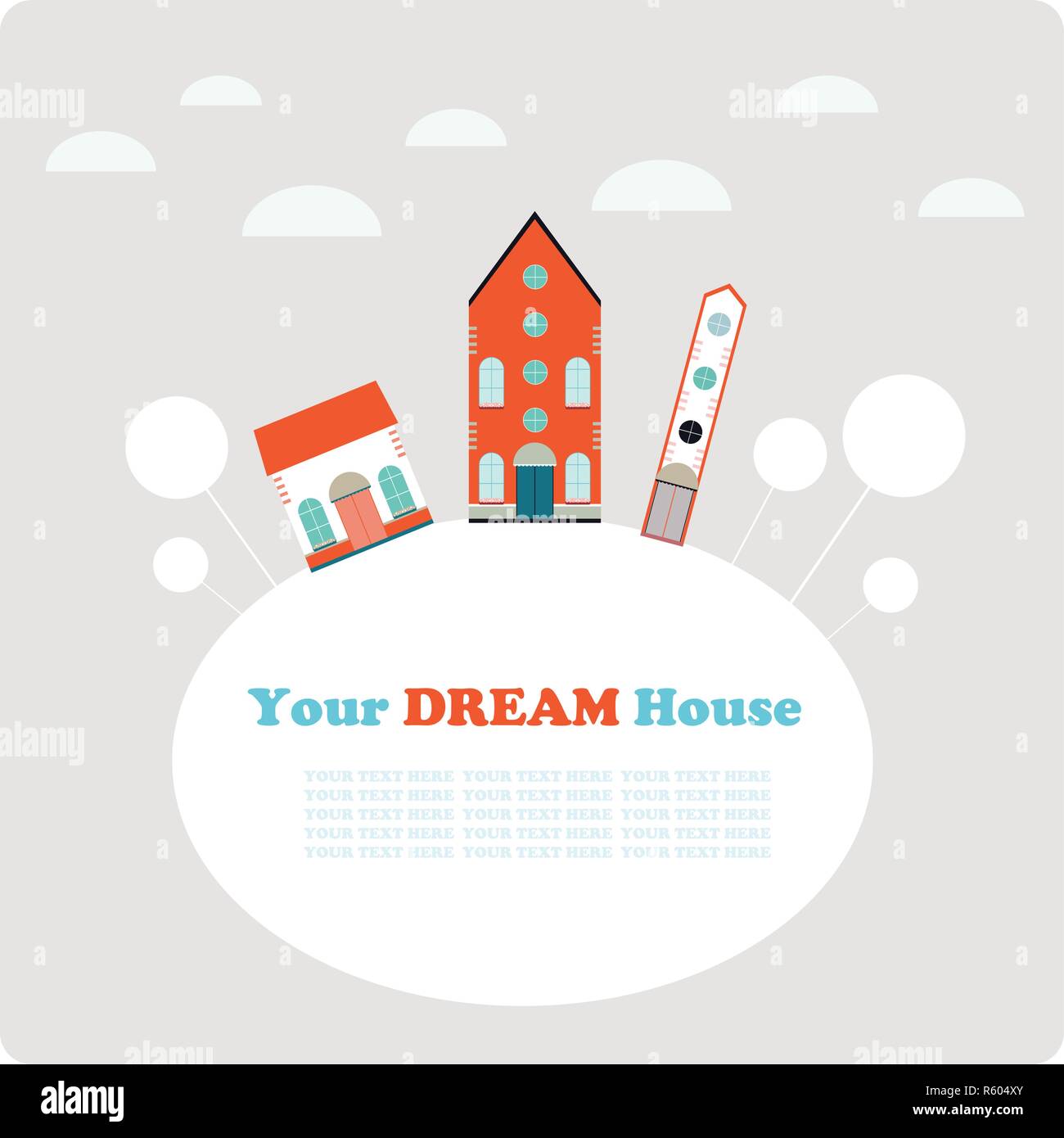 Small town background, postcard,banner design template. House buildings ...