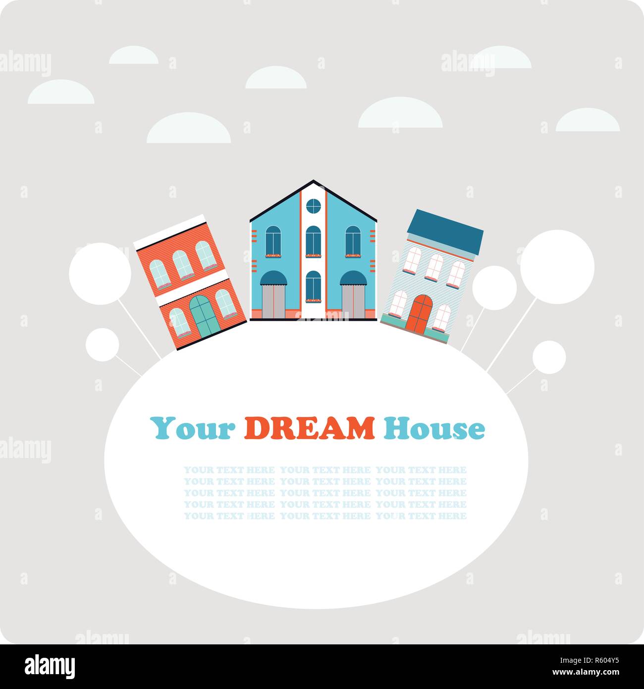 Small town background, postcard,banner design template. House buildings ...