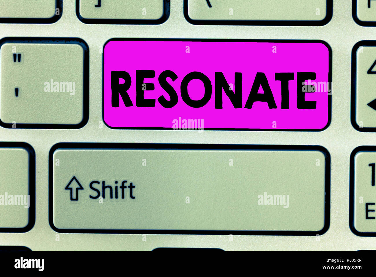 Handwriting text Resonate. Concept meaning produce or be filled with ...