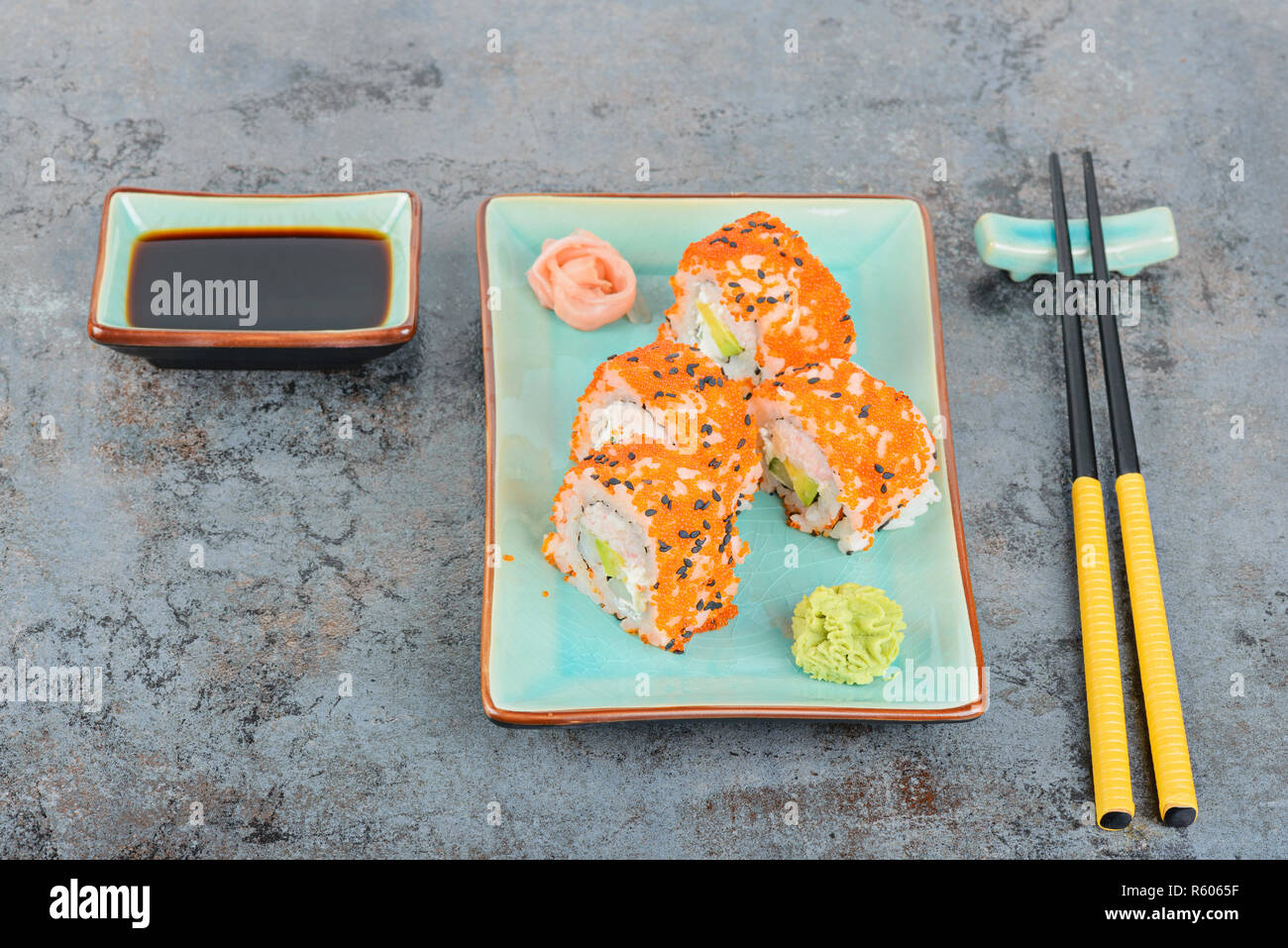 Sushi rolls masago top hi-res stock photography and images - Alamy