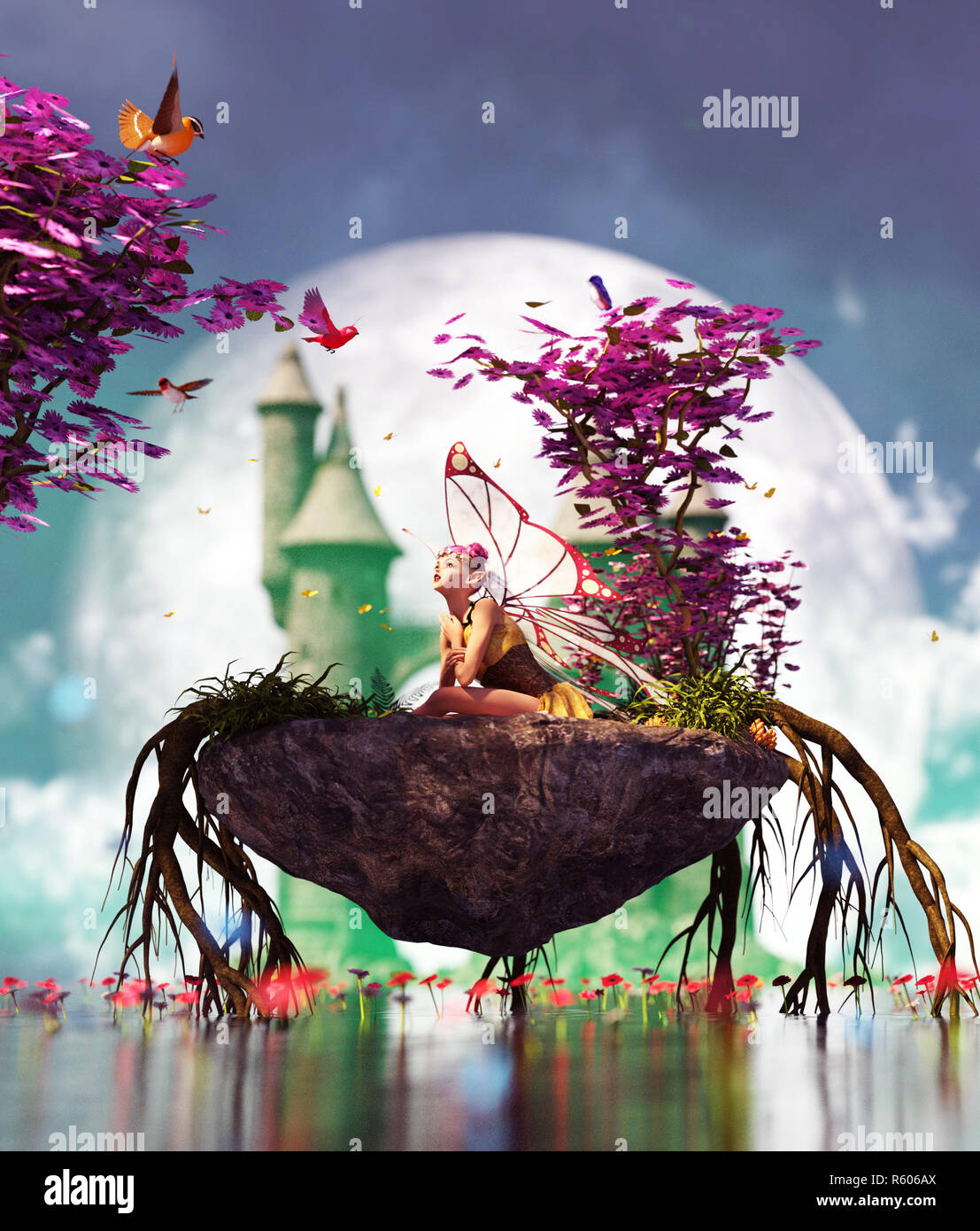 3d Fantasy Little pixie in mythical island,3d illustration for book ...
