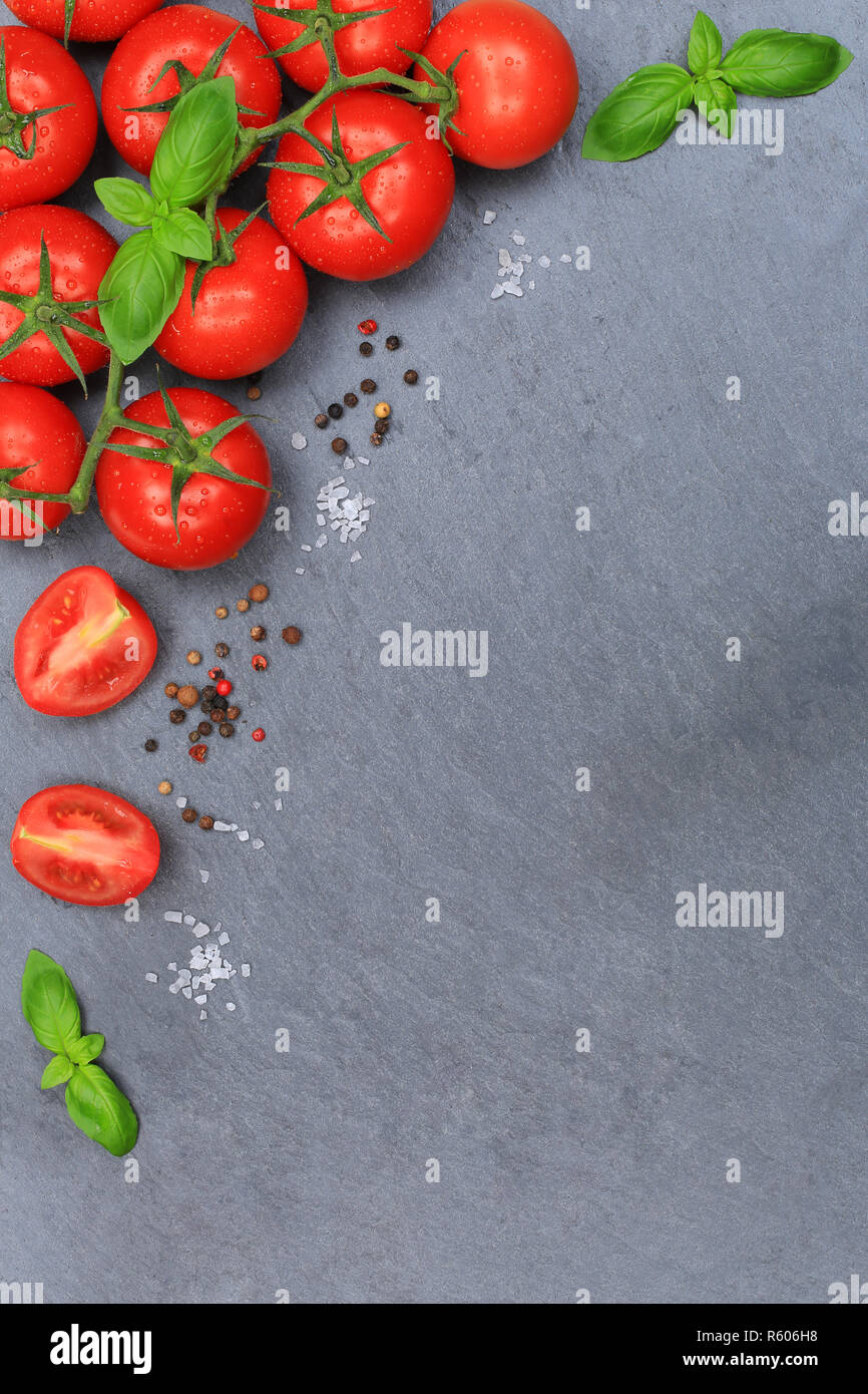 tomato tomato red vegetable upright slate copy space from above Stock Photo - Alamy