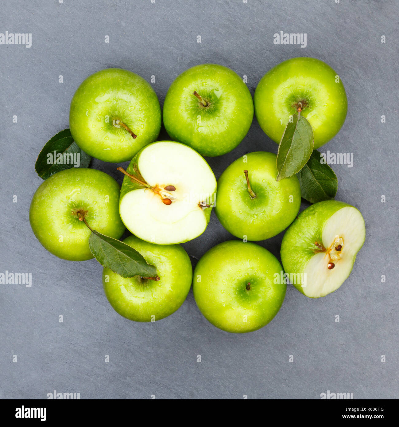 apples apple green fruit slate fruit fruits square from above Stock ...