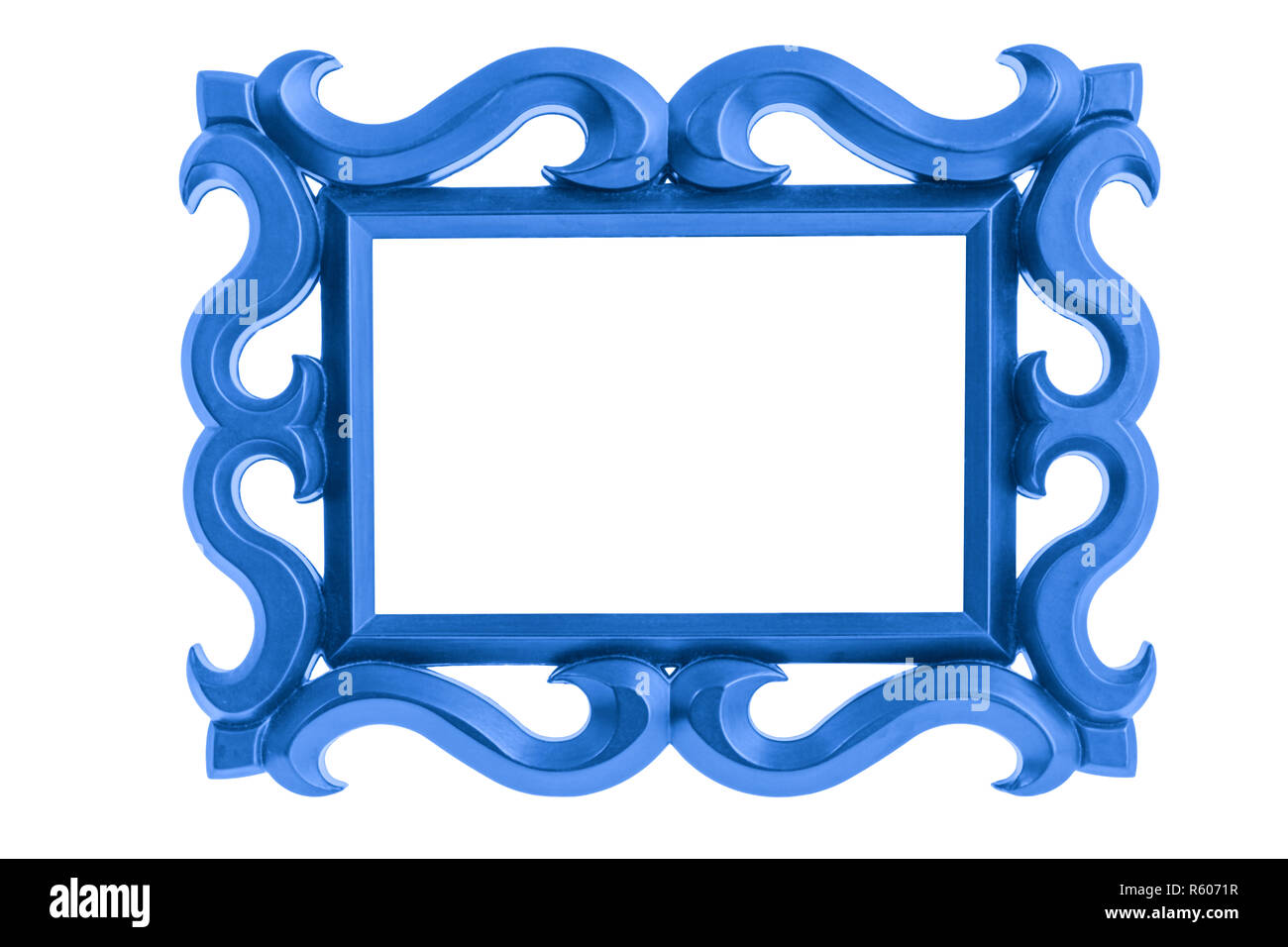 Modern plastic bright Blue picture frame with antique styling isolated ...