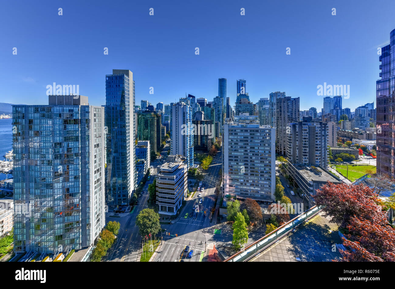 Aerial view of the modern city skyline of Vancouver, British Columbia ...