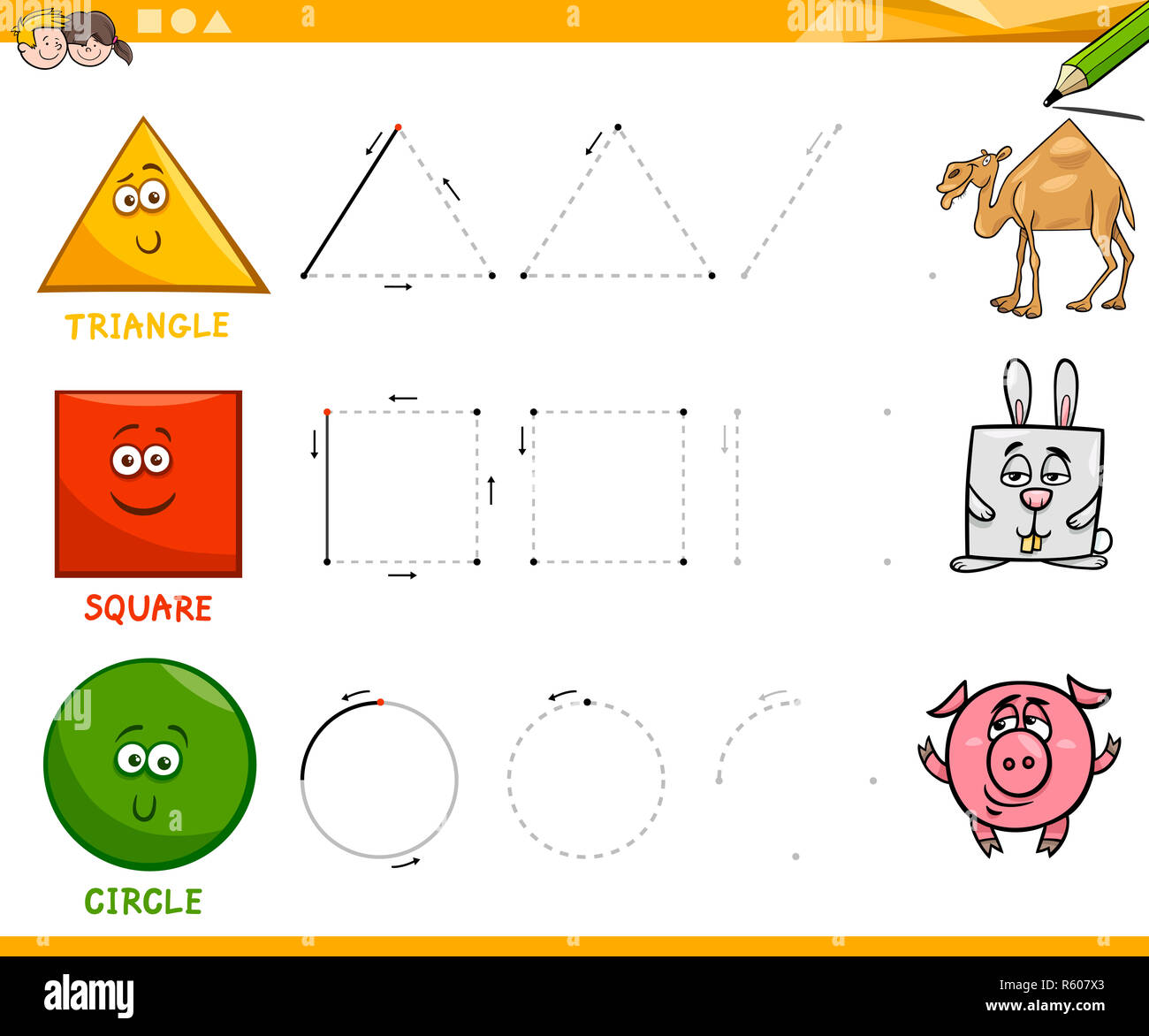 basic geometric shapes drawing worksheet Stock Photo - Alamy