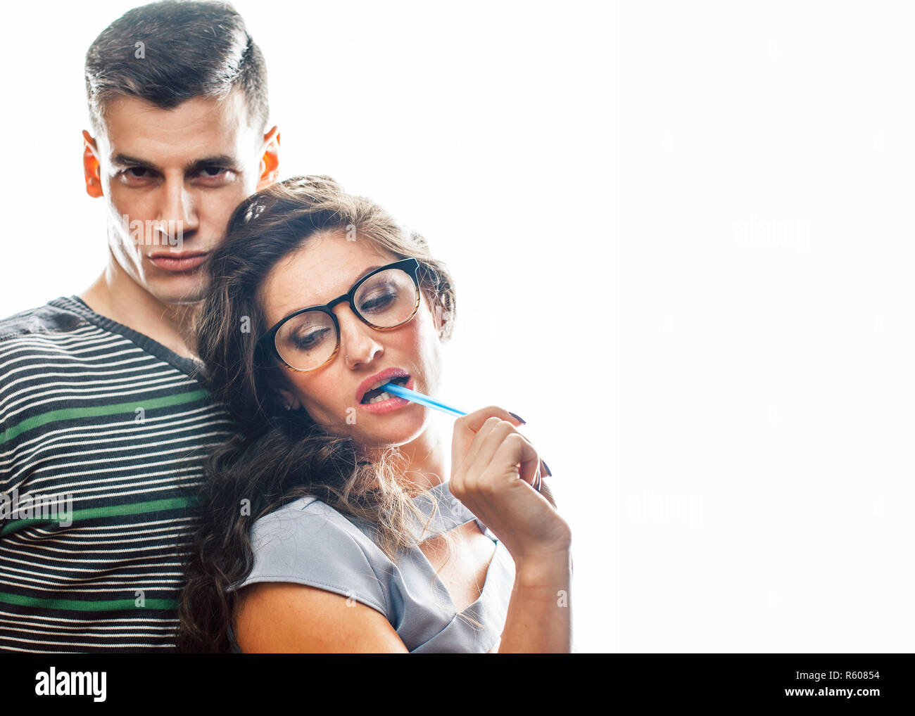 love affair at work, young pretty couple, man and woman together Stock ...