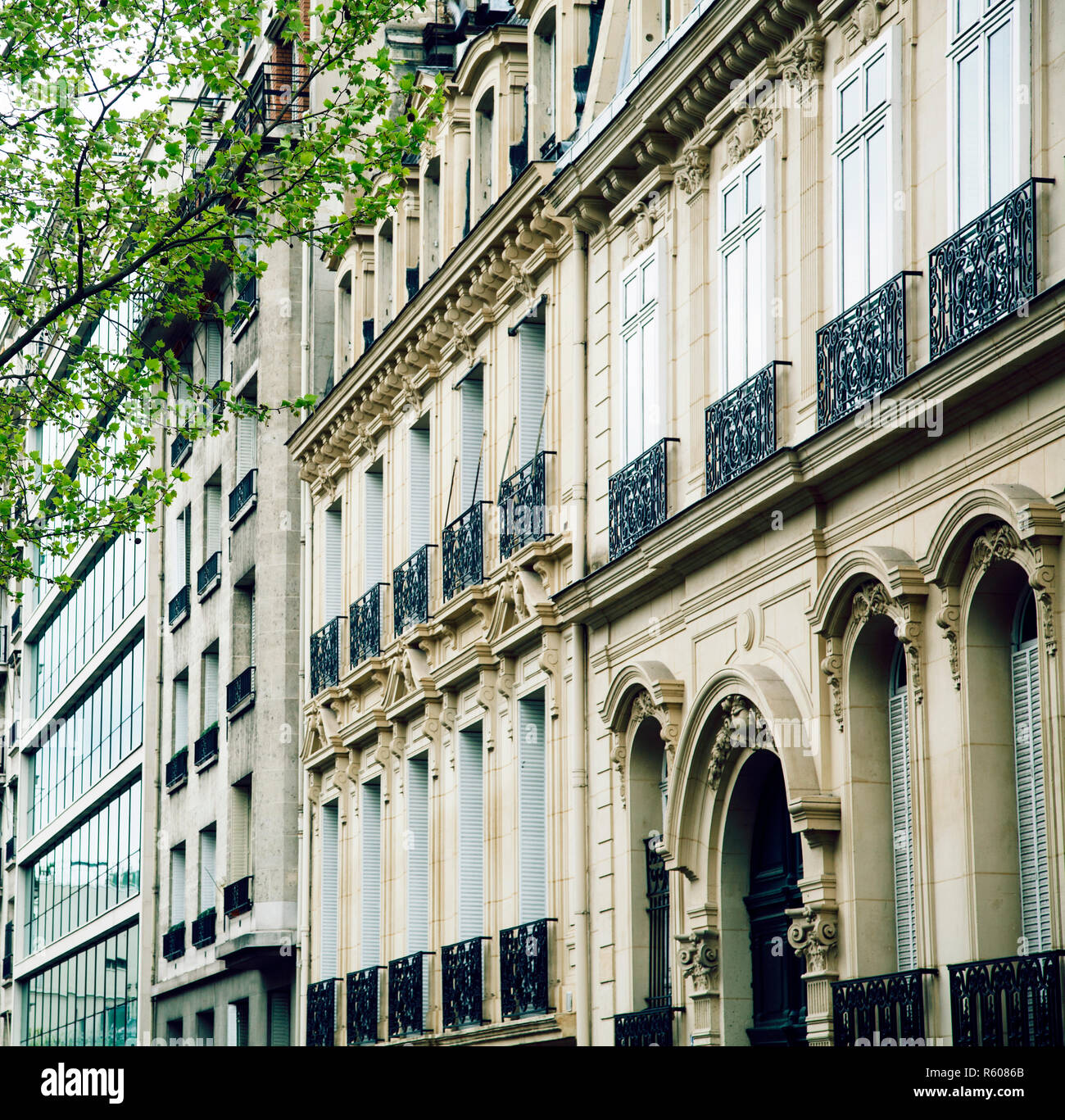 french paris street , parts of buildings with balcony Stock Photo - Alamy