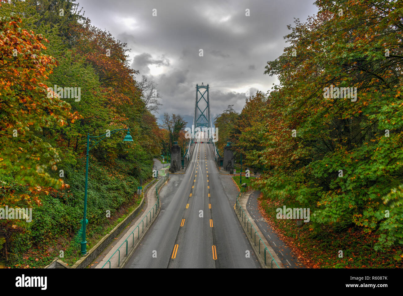 Lions Gate Bridge as seen from Stanley Park in Vancouver, Canada with ...