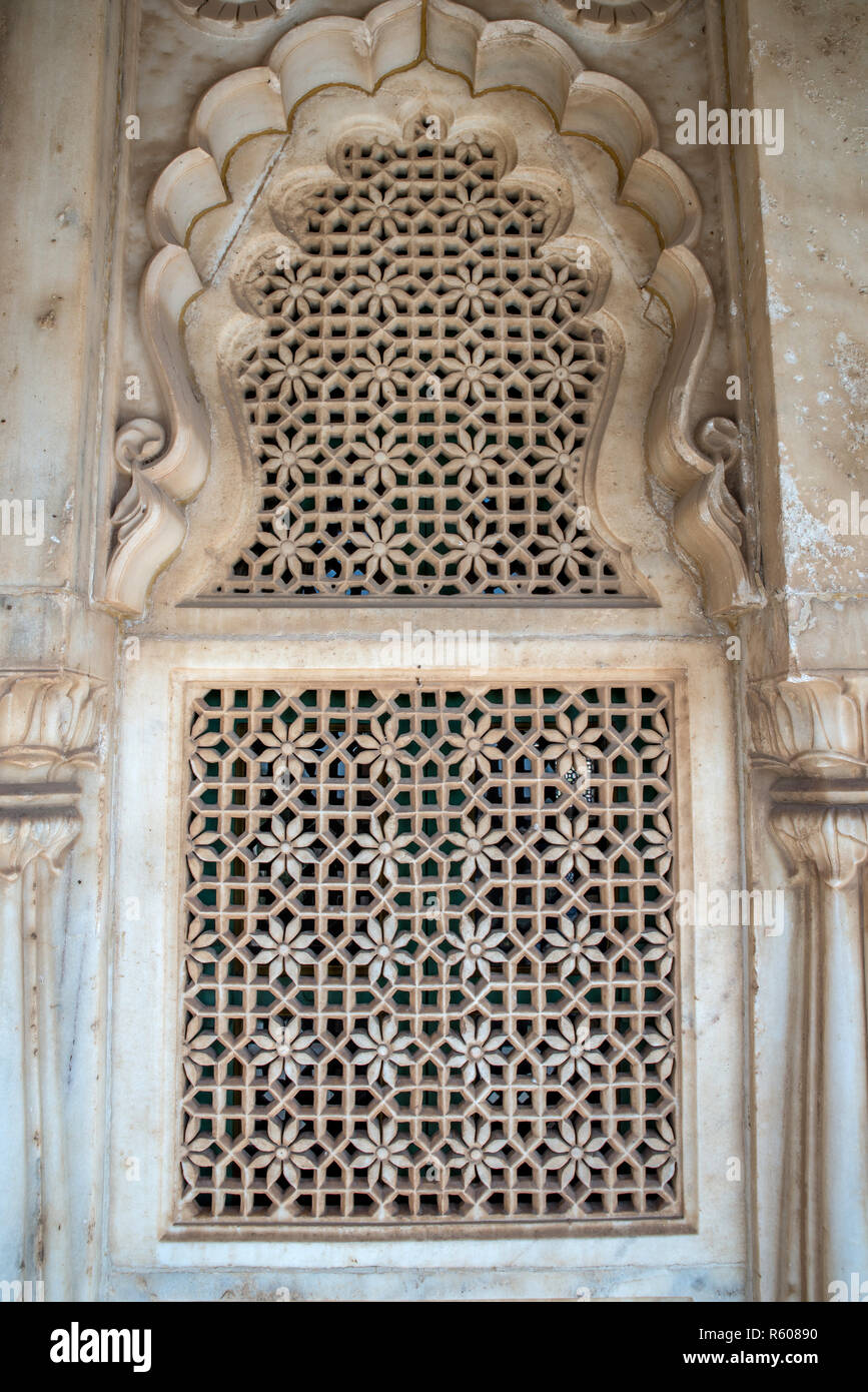 Marble window with intricate lattice work at Jaswant Thada cenotaph ...