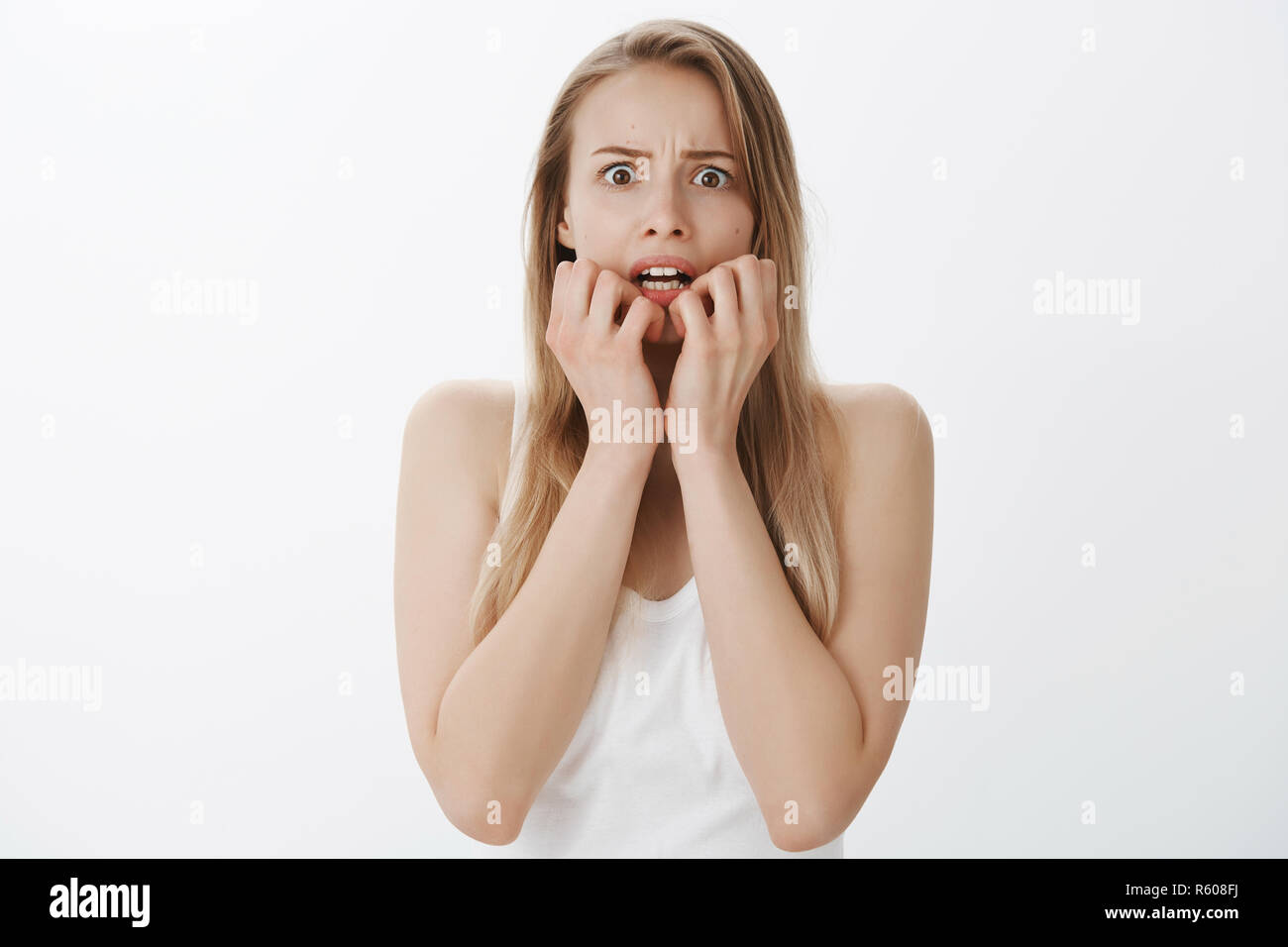 Girl Scared For Own Life Feeling Terrified Trembling Being Frightened