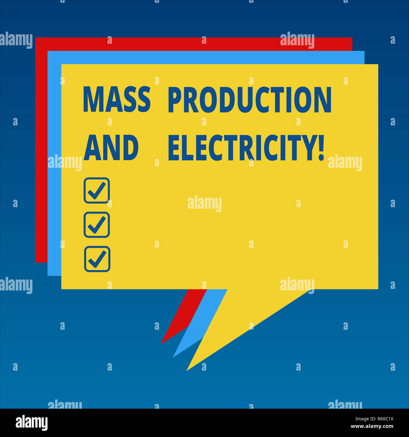 Handwriting text Mass Production And Electricity. Concept meaning ...