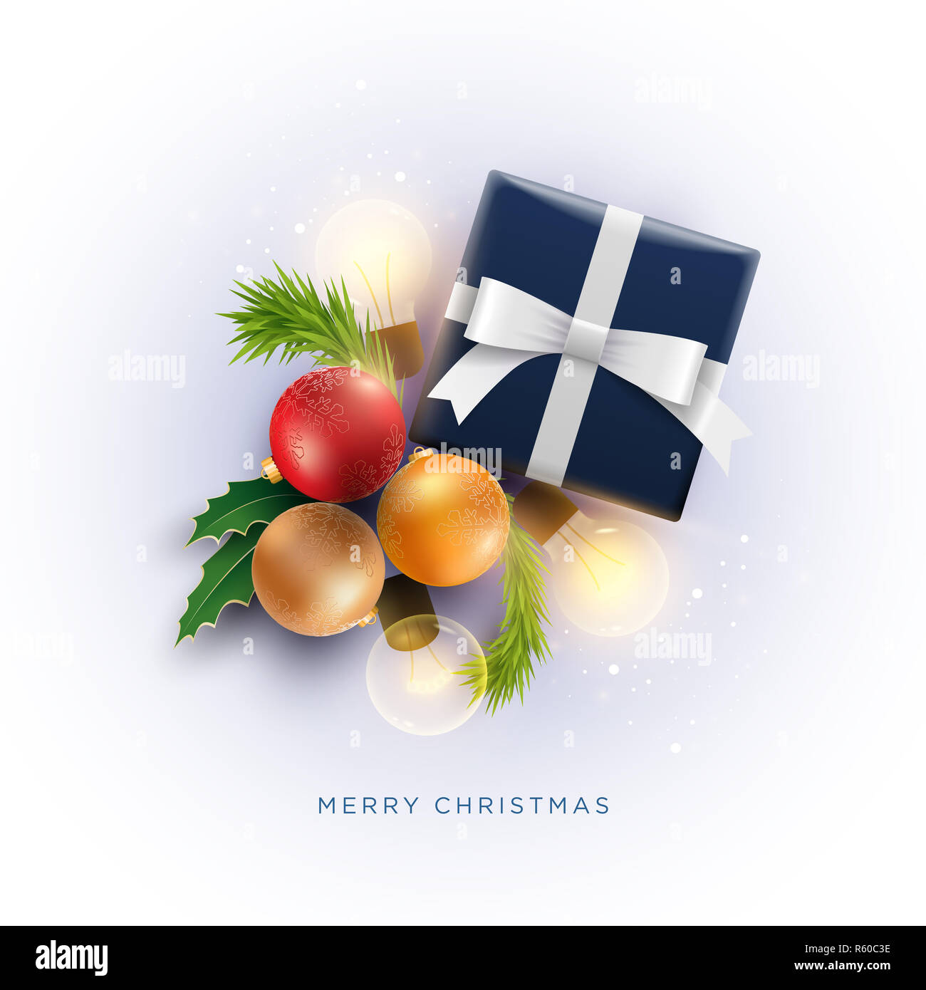 Christmas decoration objects and gift Box with magical lights Stock ...