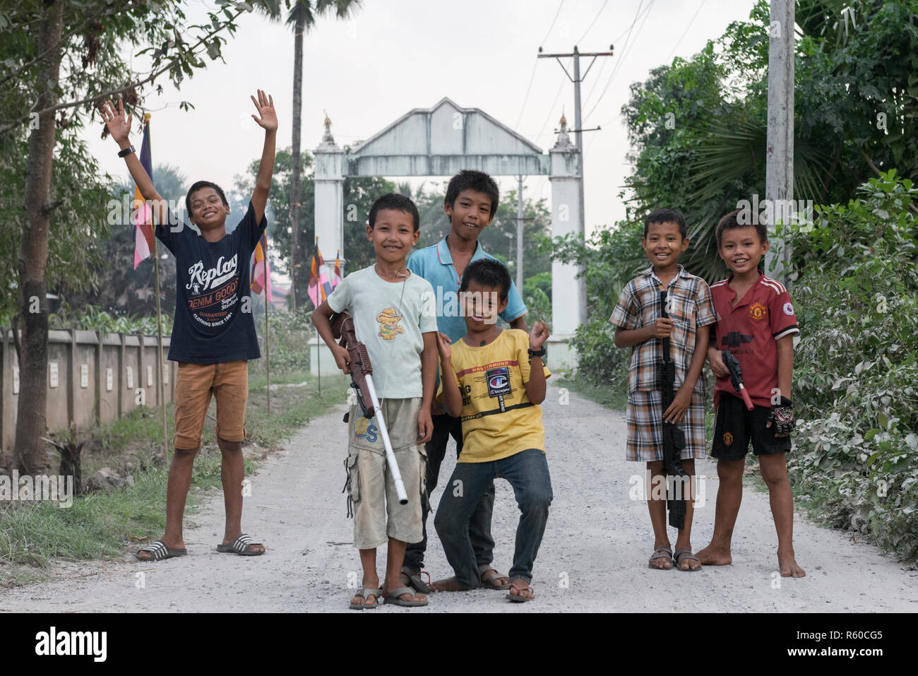 HPA-AN, MYANMAR - 18 NOVEMBER, 2018: Horizontal picture of happy ...