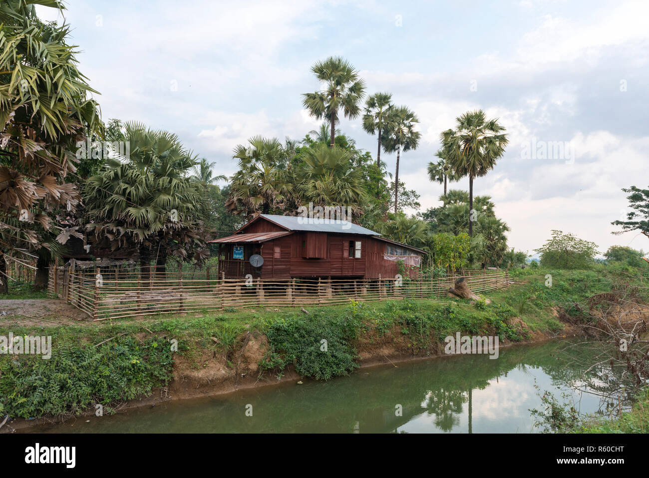 HPA-AN, MYANMAR - 18 NOVEMBER, 2018: Horizontal picture of beautiful wooden house at Myaing Ka ...