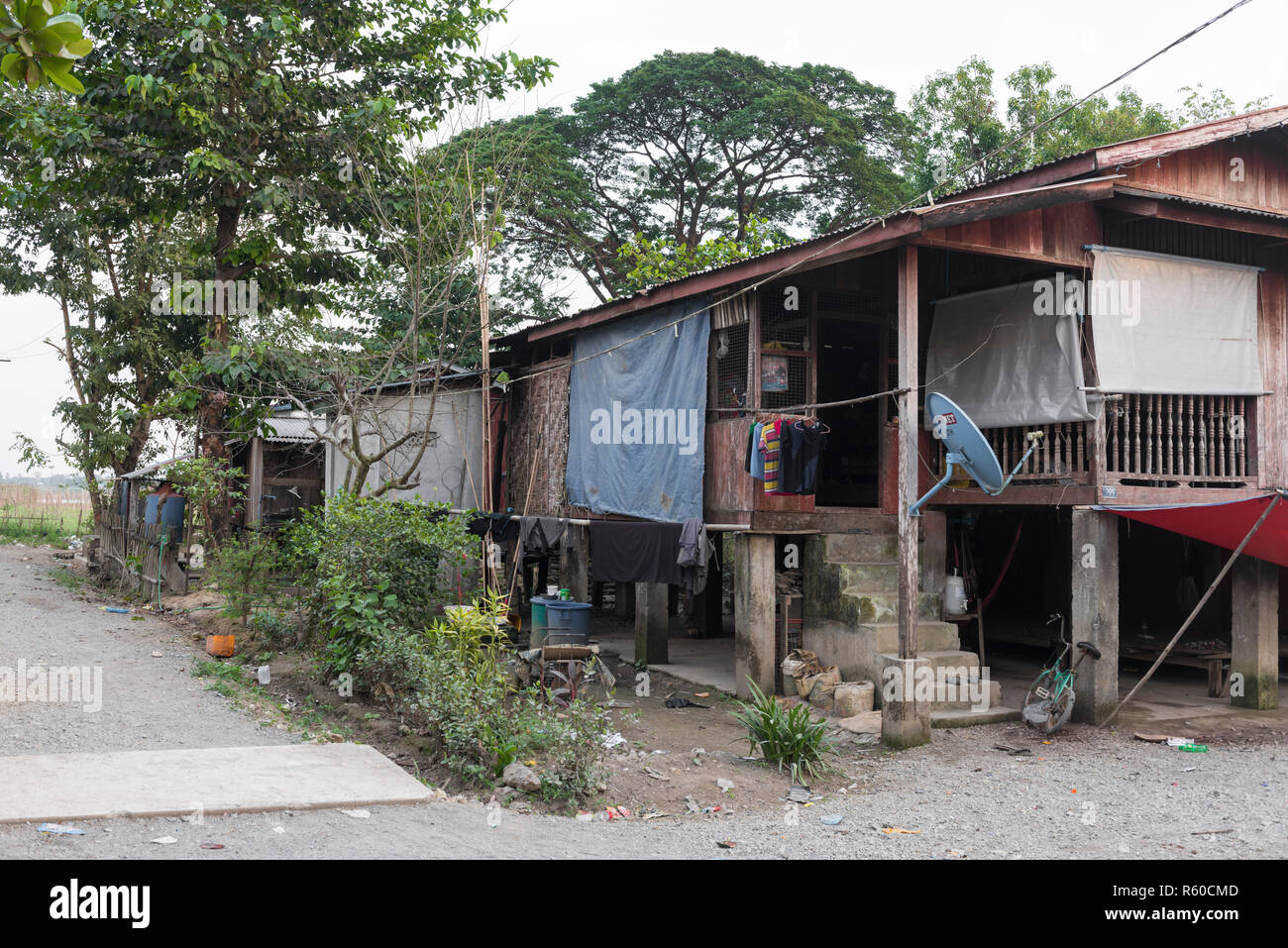 HPA-AN, MYANMAR - 18 NOVEMBER, 2018: Horizontal picture of traditional house at Myaing Ka Lay ...