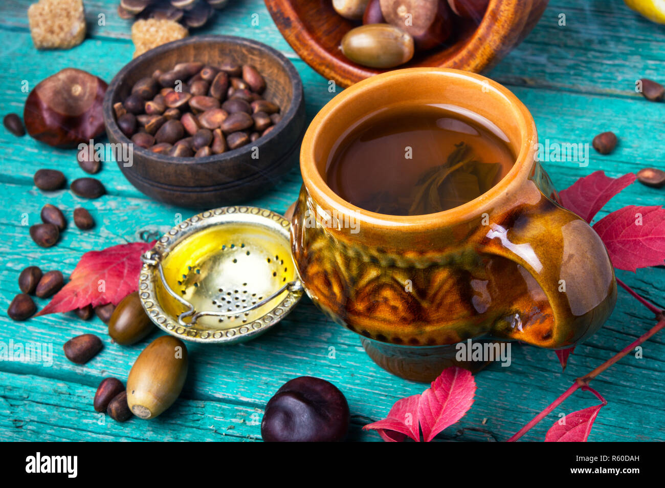 poster with herbal autumn tea Stock Photo - Alamy