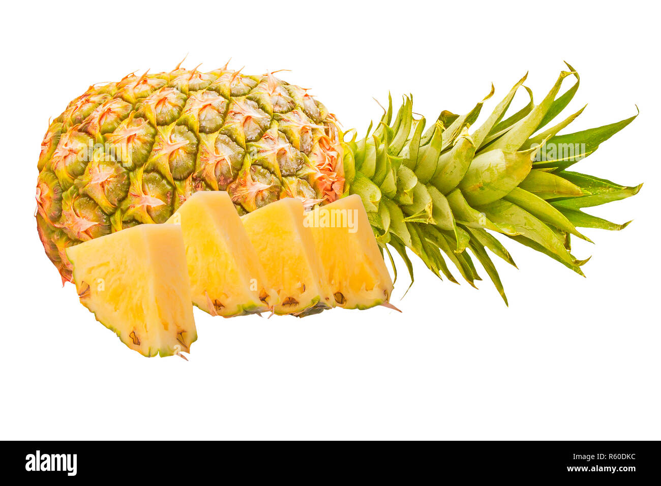 One pineapple fruit with slices isolated on white Stock Photo - Alamy