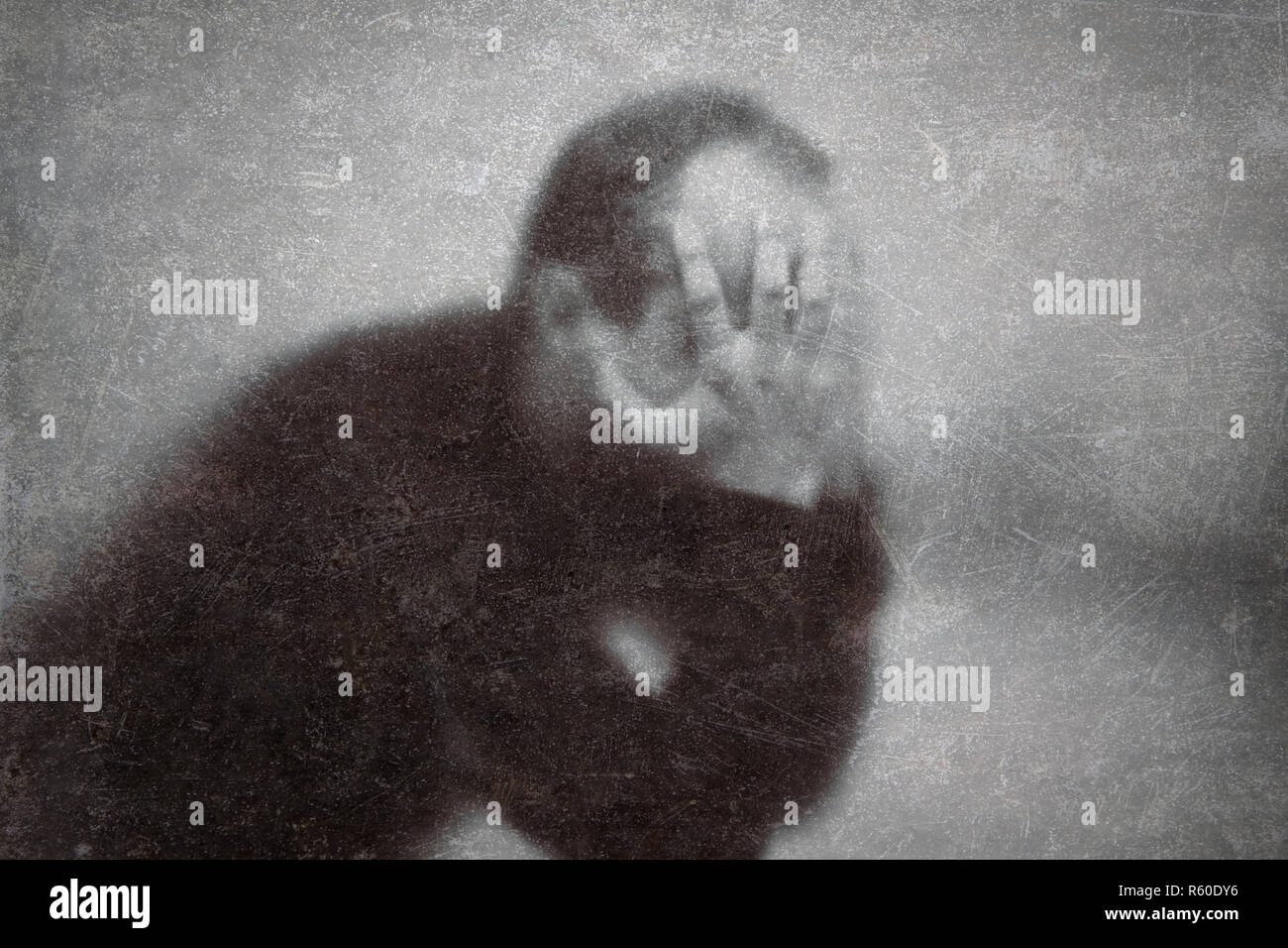 Depression. Broken man behind a dusty scratched glass Stock Photo - Alamy