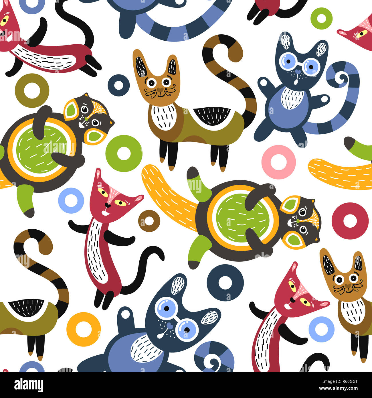 Seamless pattern with funny cats. Artistic background with cute kittens ...