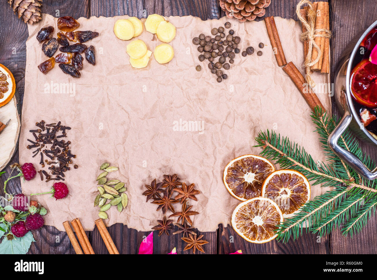 crumpled brown sheet of paper and spices Stock Photo - Alamy
