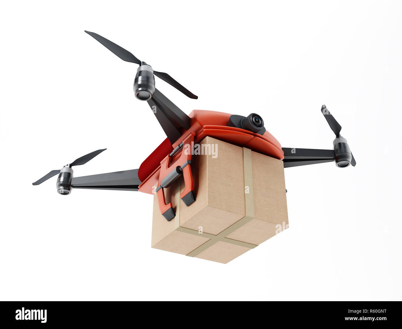 Unmanned drone carrying cargo box. 3D illustration Stock Photo - Alamy