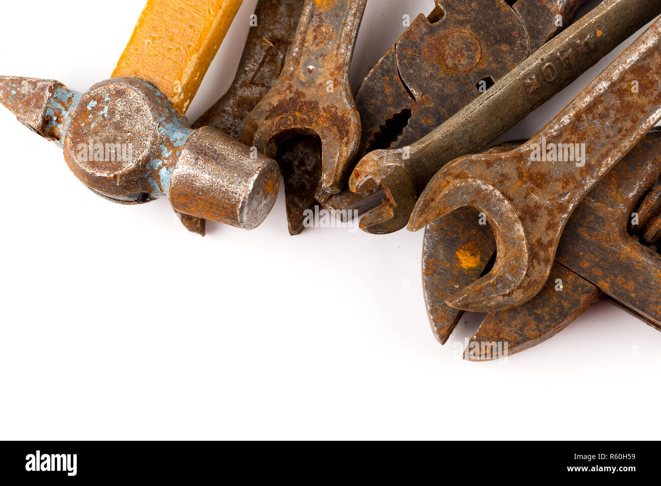 Old rusty tools isolated Stock Photo - Alamy