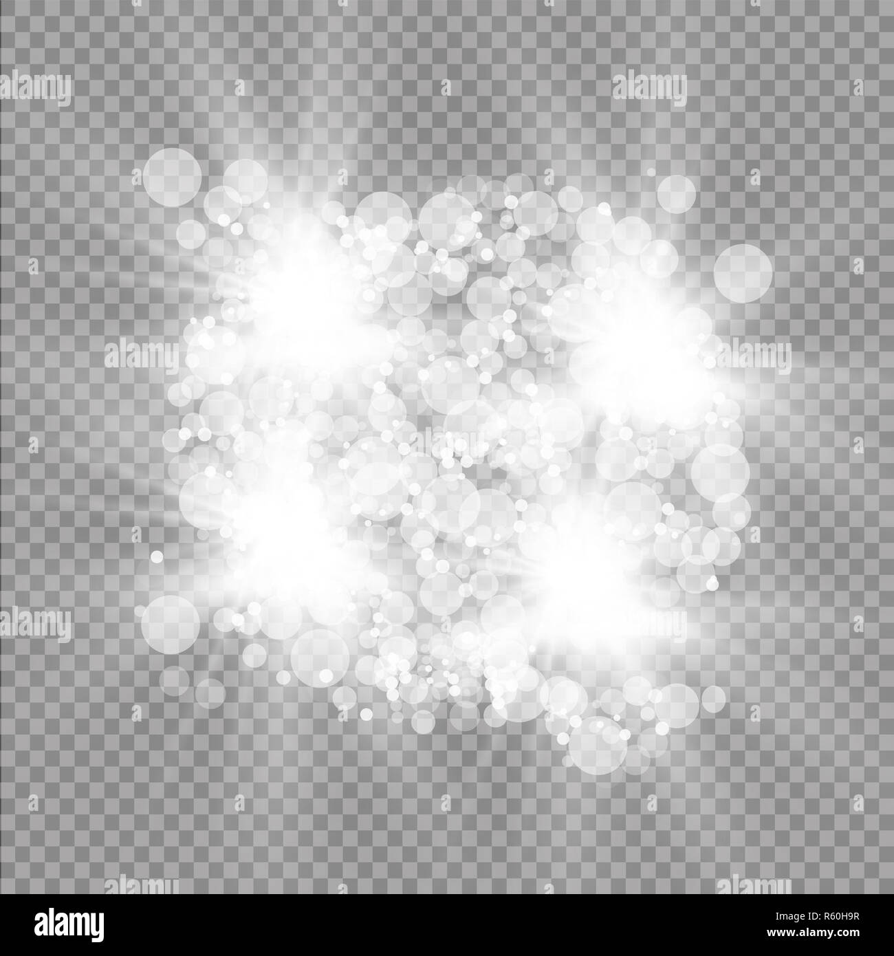 Abstract white bokeh effect explosion with sparks modern design. Glow star burst or firework ...