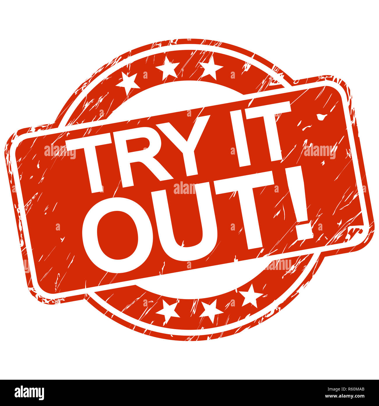 red scratched stamp try it out Stock Photo - Alamy