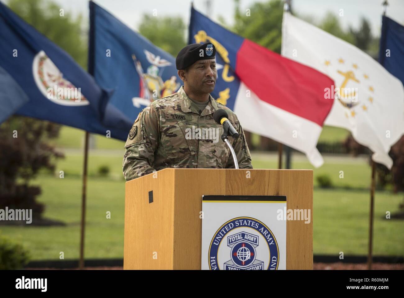 Maj. Gen. Jason T. Evans speaks as he takes command of command of U.S ...